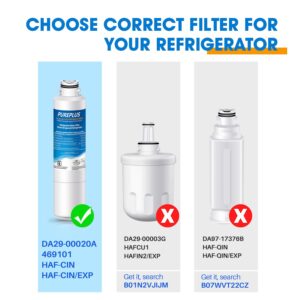 PUREPLUS DA29-00020B Refrigerator Water Filter Replacement for Samsung RF28HMEDBSR, RF263BEAESR, HDX FMS-2, HAF-CIN/EXP, RF4287HARS, RF28HFEDBSR, DA29-00020A, RF261BEAESR, DA97-08006A, 469101, 3PACK