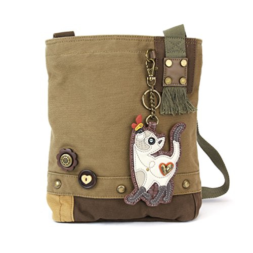 Chala Handbags Canvas Crossbody Messenger Bags with White Slim Cat Coin Purse Combo (Olive)