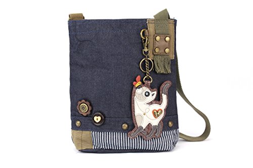 Chala Handbags Canvas Crossbody Messenger Bags with White Slim Cat Coin Purse Combo (Denim)