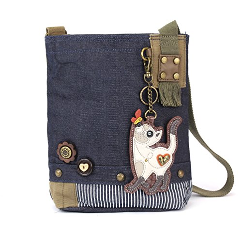 Chala Handbags Canvas Crossbody Messenger Bags with White Slim Cat Coin Purse Combo (Denim)