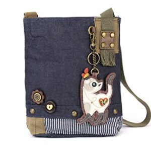 Chala Handbags Canvas Crossbody Messenger Bags with White Slim Cat Coin Purse Combo (Denim)