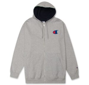 champion mens big and tall full zip hoodie classic embroidered logo heathergrey