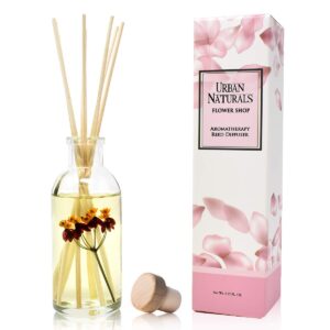 urban naturals flower shop reed diffuser gift set | violets, daisies, hyacinth & rose fragrance notes | real flower inside the bottle! made in the usa | great gift for mom