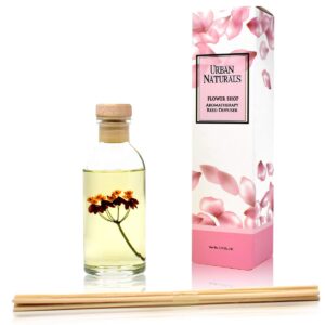 Urban Naturals Flower Shop Reed Diffuser Gift Set | Violets, Daisies, Hyacinth & Rose Fragrance Notes | Real Flower inside The Bottle! Made in The USA | Great Gift for Mom