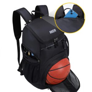 MIER Large Sports Backpack with Pocket for Swim, Outdoor, Gym, Basketball, 40L, Black