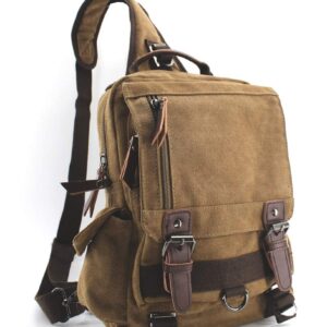 JIAO MIAO Canvas Shoulder Backpack Travel Rucksack Sling Bag Cross Body Messenger Bag,180308-Coffee