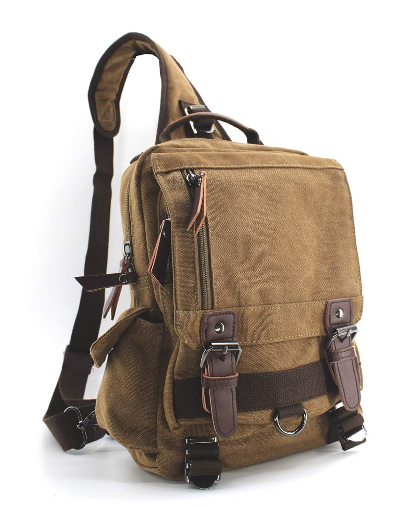 JIAO MIAO Canvas Shoulder Backpack Travel Rucksack Sling Bag Cross Body Messenger Bag,180308-Coffee