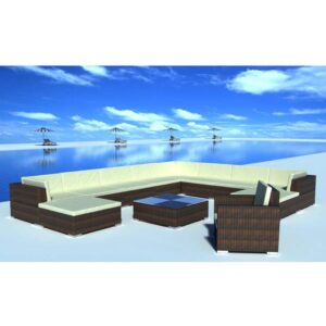 online gym shop cb18889 outdoor furniture set garden lounge set pe wicker poly rattan44; brown - 12 piece