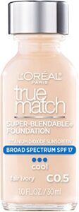 l'oreal paris makeup true match super-blendable liquid foundation, fair ivory c0.5, 1 fl oz, 1 count