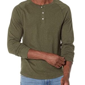 Amazon Essentials Men's Slim-Fit Long-Sleeve Henley Shirt, Olive Heather, Large