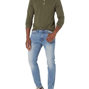 Amazon Essentials Men's Slim-Fit Long-Sleeve Henley Shirt, Olive Heather, Large