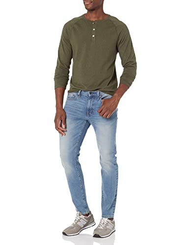 Amazon Essentials Men's Slim-Fit Long-Sleeve Henley Shirt, Olive Heather, Large