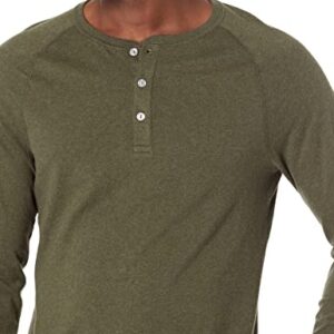 Amazon Essentials Men's Slim-Fit Long-Sleeve Henley Shirt, Olive Heather, Large