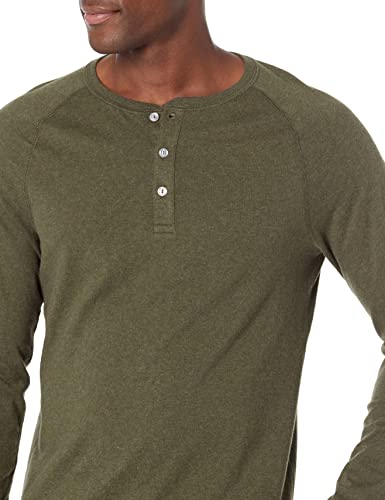 Amazon Essentials Men's Slim-Fit Long-Sleeve Henley Shirt, Olive Heather, Large