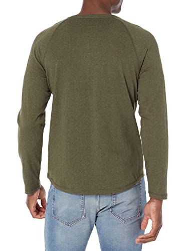 Amazon Essentials Men's Slim-Fit Long-Sleeve Henley Shirt, Olive Heather, Large