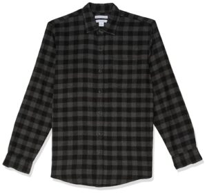 amazon essentials men's long-sleeve flannel shirt (available in big & tall), charcoal buffalo plaid, large