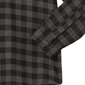 Amazon Essentials Men's Long-Sleeve Flannel Shirt (Available in Big & Tall), Charcoal Buffalo Plaid, Large