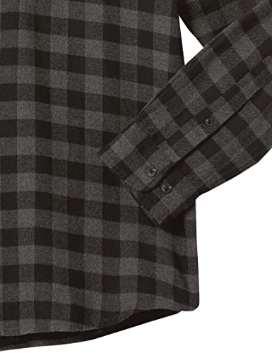 Amazon Essentials Men's Long-Sleeve Flannel Shirt (Available in Big & Tall), Charcoal Buffalo Plaid, Large