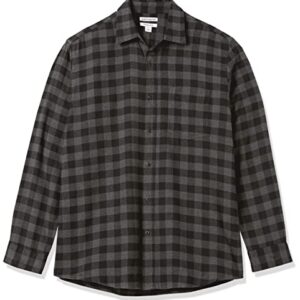 Amazon Essentials Men's Long-Sleeve Flannel Shirt (Available in Big & Tall), Charcoal Buffalo Plaid, Large