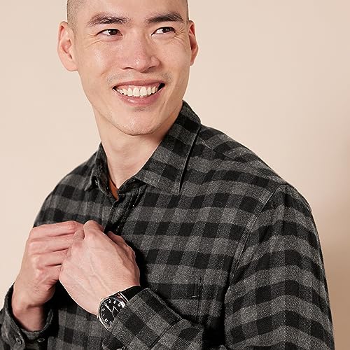 Amazon Essentials Men's Long-Sleeve Flannel Shirt (Available in Big & Tall), Charcoal Buffalo Plaid, Large