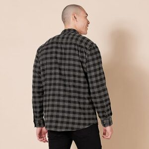 Amazon Essentials Men's Long-Sleeve Flannel Shirt (Available in Big & Tall), Charcoal Buffalo Plaid, Large