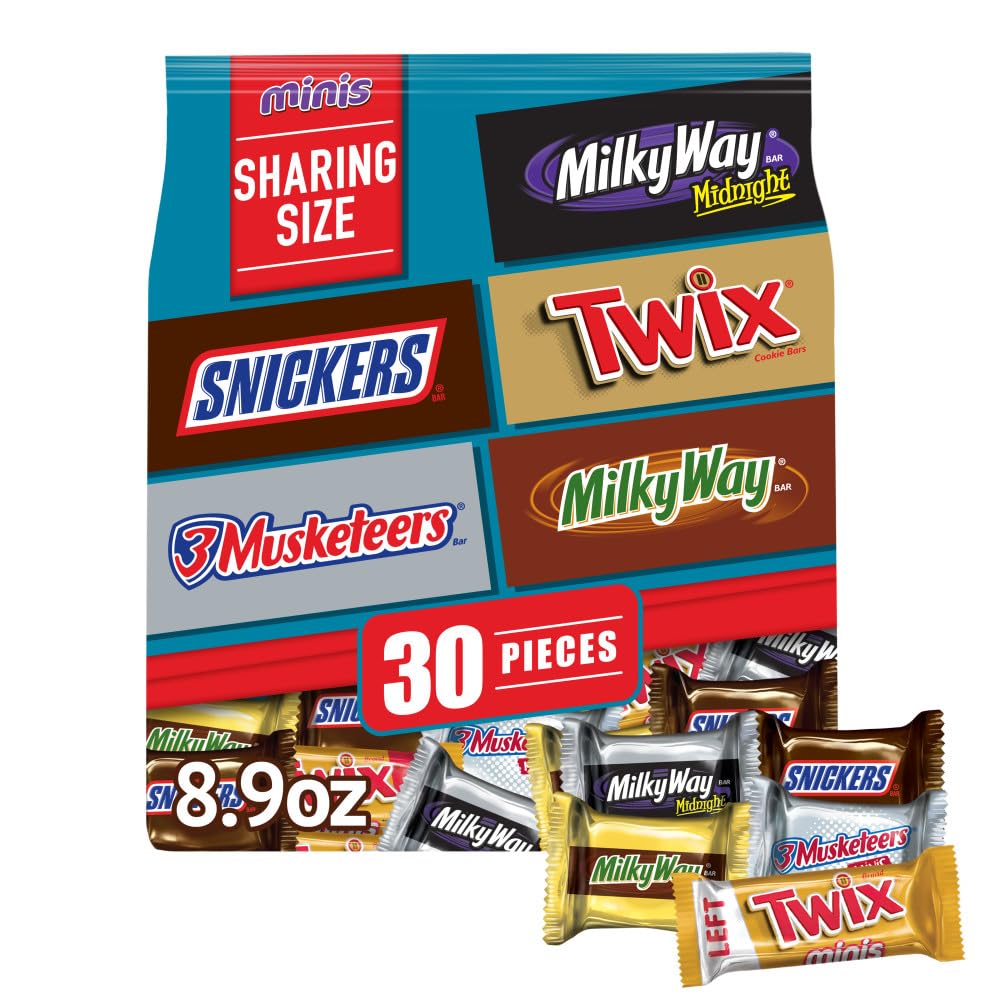 SNICKERS, TWIX, MILKY WAY & 3 MUSKETEERS Variety Pack Fun Size Milk & Dark Chocolate Candy Bars Assortment, 30 Pieces