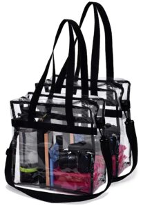 handy laundry clear tote bag stadium approved - 2 pack - shoulder straps and zippered top. perfect clear bag for work, school, sports games and concerts. meets tournament guidelines. (black)