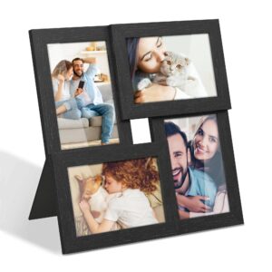 songmics 4x6 collage picture frames, family photo collage frame set of 4 for wall decor, glass front, wall hanging or tabletop, ink black