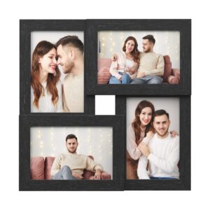 SONGMICS 4x6 Collage Picture Frames, Family Photo Collage Frame Set of 4 for Wall Decor, Glass Front, Wall Hanging or Tabletop, Ink Black