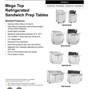 Atosa Sandwich Prep Table Refrigerator, MSF8305 1-Door Stainless Steel Salad Prep Table-Refigerator For Restaurant Kitchen 7.9 Cu.Ft. 27.5W34D46.6H inch 33?-38?