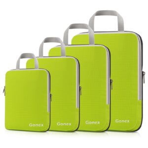 gonex compression packing cubes, 4pcs expandable storage travel luggage bags organizers (green)