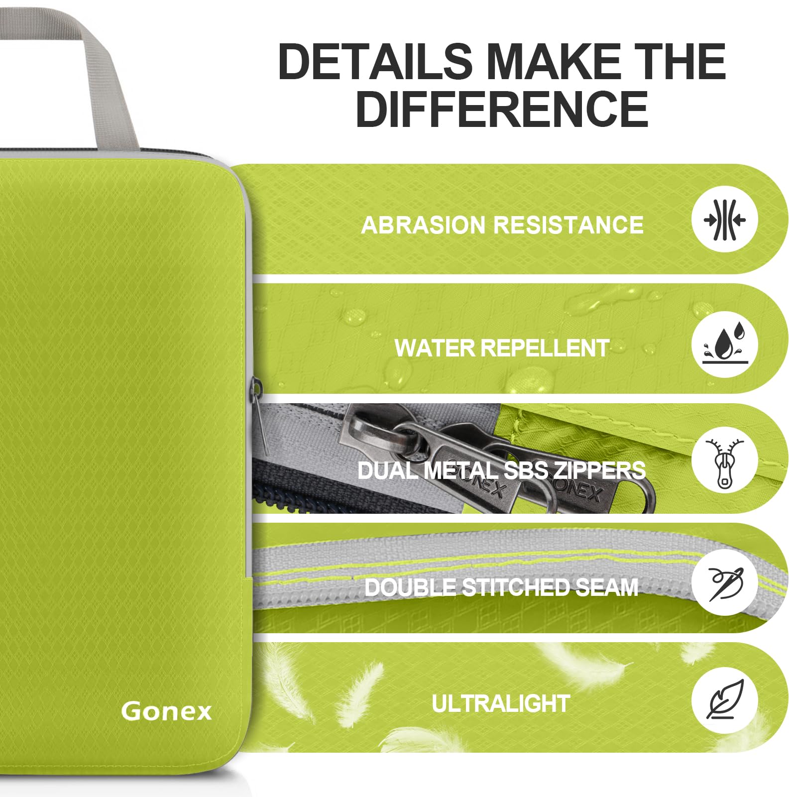 Gonex Compression Packing Cubes, 4pcs Expandable Storage Travel Luggage Bags Organizers (Green)