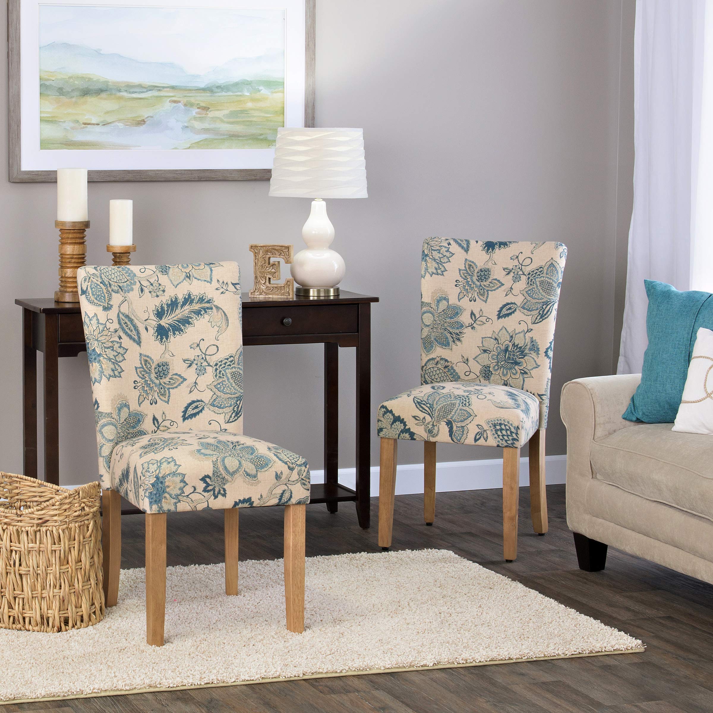 HomePop Parsons Classic Upholstered Accent Dining Chair, Set of 2, Blue Jacobean