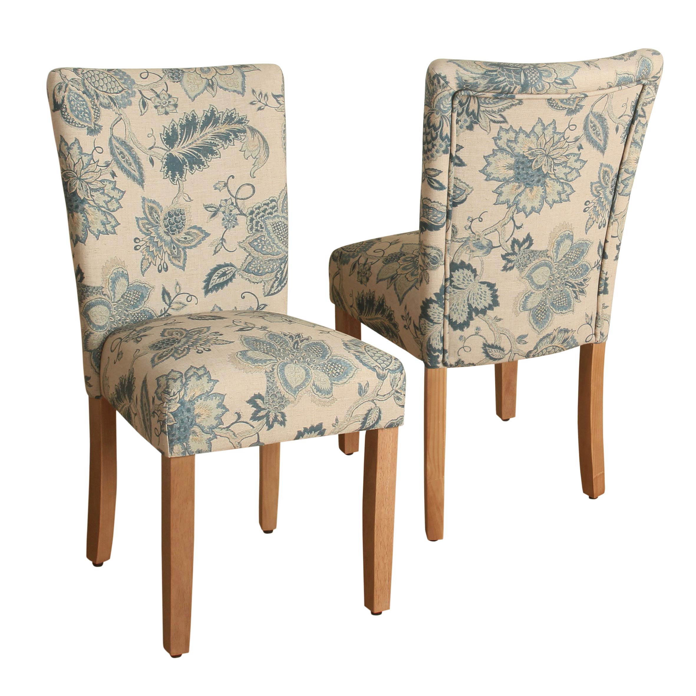 HomePop Parsons Classic Upholstered Accent Dining Chair, Set of 2, Blue Jacobean