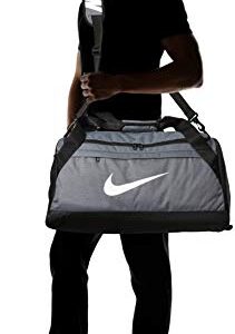 Nike Brasilia Training Duffel Bag, Versatile Bag with Padded Strap and Mesh Exterior Pocket, Medium, Flint Grey/Black/White