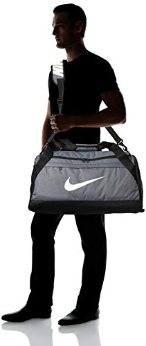 Nike Brasilia Training Duffel Bag, Versatile Bag with Padded Strap and Mesh Exterior Pocket, Medium, Flint Grey/Black/White