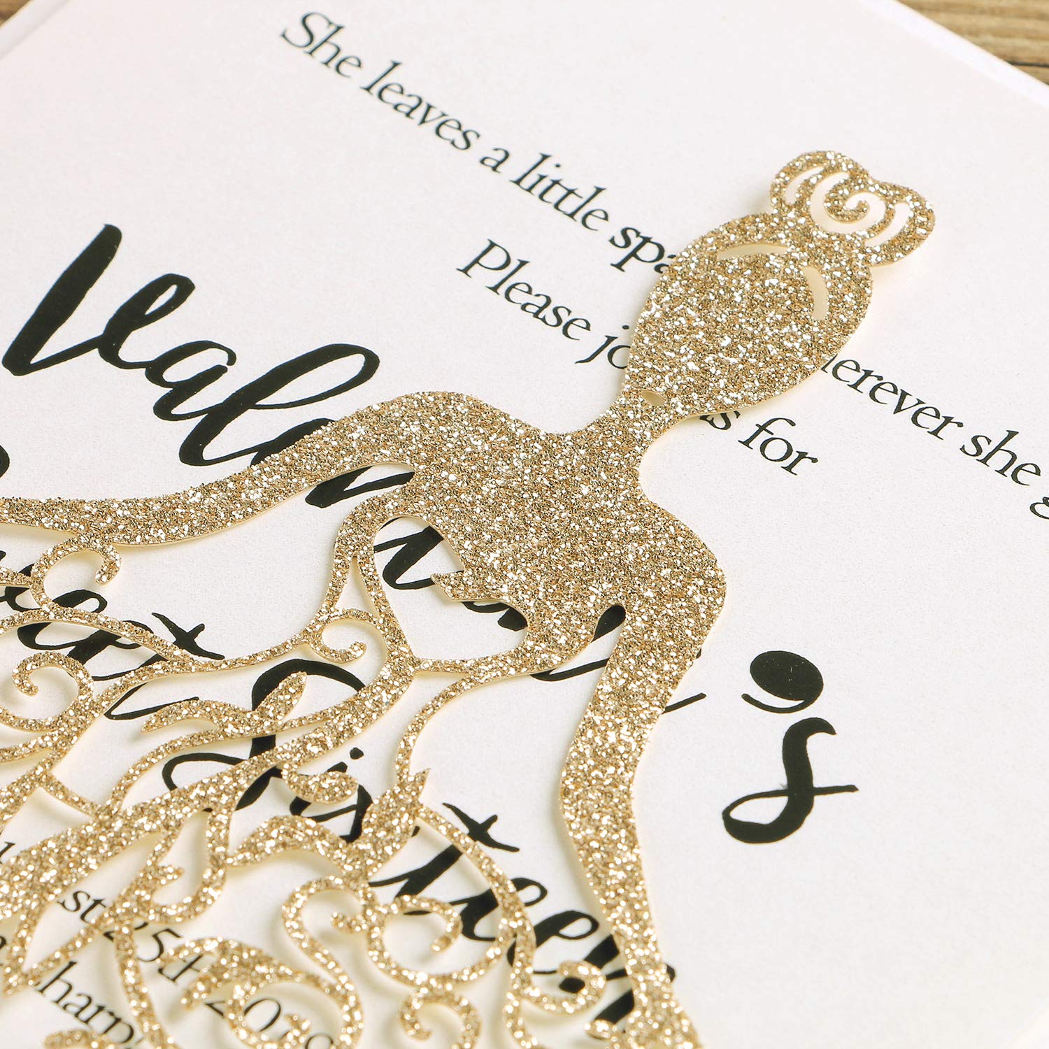 ponatia 25PCS Crown Gold Glitter Quinceanera Invitations, Laser Cut Invitations Cards With Envelopes, Printable Inner Sheets For Birthday, Baby Shower, Quinceañera Party Invite, XV Años, Quince