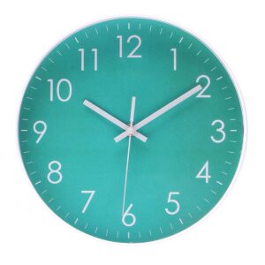 epy huts modern simple wall clock indoor non-ticking silent sweep movement wall clock for office, bathroom, living room decorative 10 inch teal