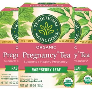 Traditional Medicinals Organic Pregnancy Tea Raspberry Leaf Herbal Tea, Supports Healthy Pregnancy, (Pack of 3) - 48 Tea Bags Total