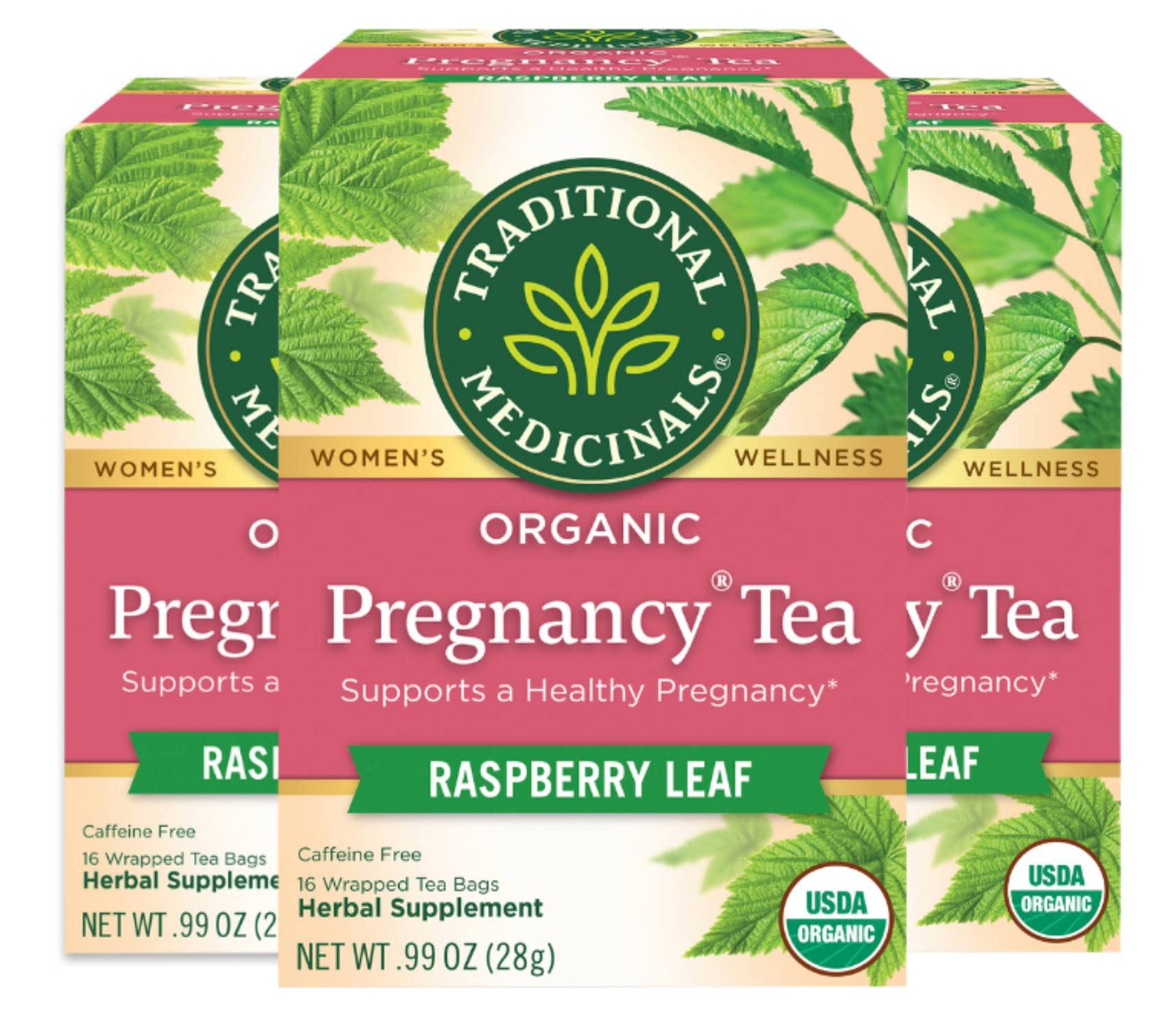 Traditional Medicinals Organic Pregnancy Tea Raspberry Leaf Herbal Tea, Supports Healthy Pregnancy, (Pack of 3) - 48 Tea Bags Total