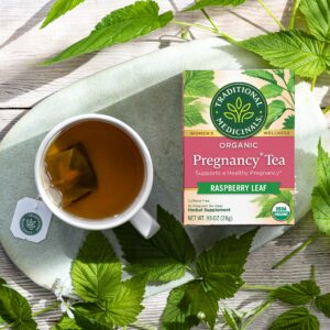 Traditional Medicinals Organic Pregnancy Tea Raspberry Leaf Herbal Tea, Supports Healthy Pregnancy, (Pack of 3) - 48 Tea Bags Total