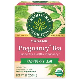 Traditional Medicinals Organic Pregnancy Tea Raspberry Leaf Herbal Tea, Supports Healthy Pregnancy, (Pack of 3) - 48 Tea Bags Total