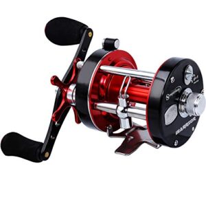 sougayilang fishing reels round baitcasting reel - conventional reel - reinforced metal body & supreme star drag-right hand-red-black-warrior 4000