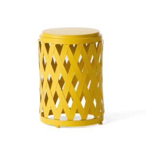 christopher knight home selen outdoor 12" diameter iron side table, matte yellow