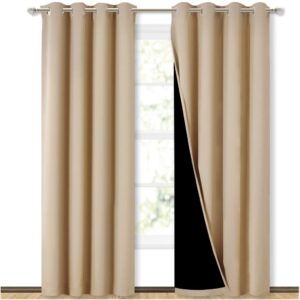 nicetown living room completely shaded draperies, privacy protection & noise reducing ring top drapes, black lined insulated window treatment curtain panels(biscotti beige, 2 pieces, w52 x l84)