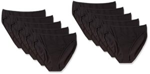 amazon essentials women's cotton high leg brief underwear (available in plus size), pack of 10, black, large