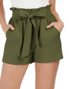 grace karin women fashion casual high waist shorts with belt xl army green