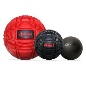 4kor massage ball set - trigger point ball - muscle relief for back, neck, shoulder, foot pain - fitness orb massage balls - physical therapy for deep tissue myofascial release - roller ball tools