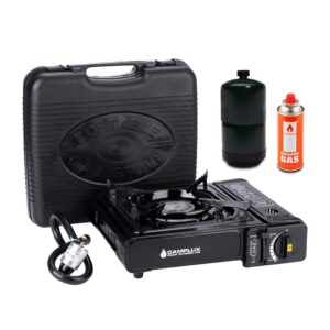 camplux dual fuel propane & butane stove with carrying case, portable camping stoves with csa certification