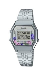 casio la680wa-4c women's vintage floral dial alarm chronograph digital watch